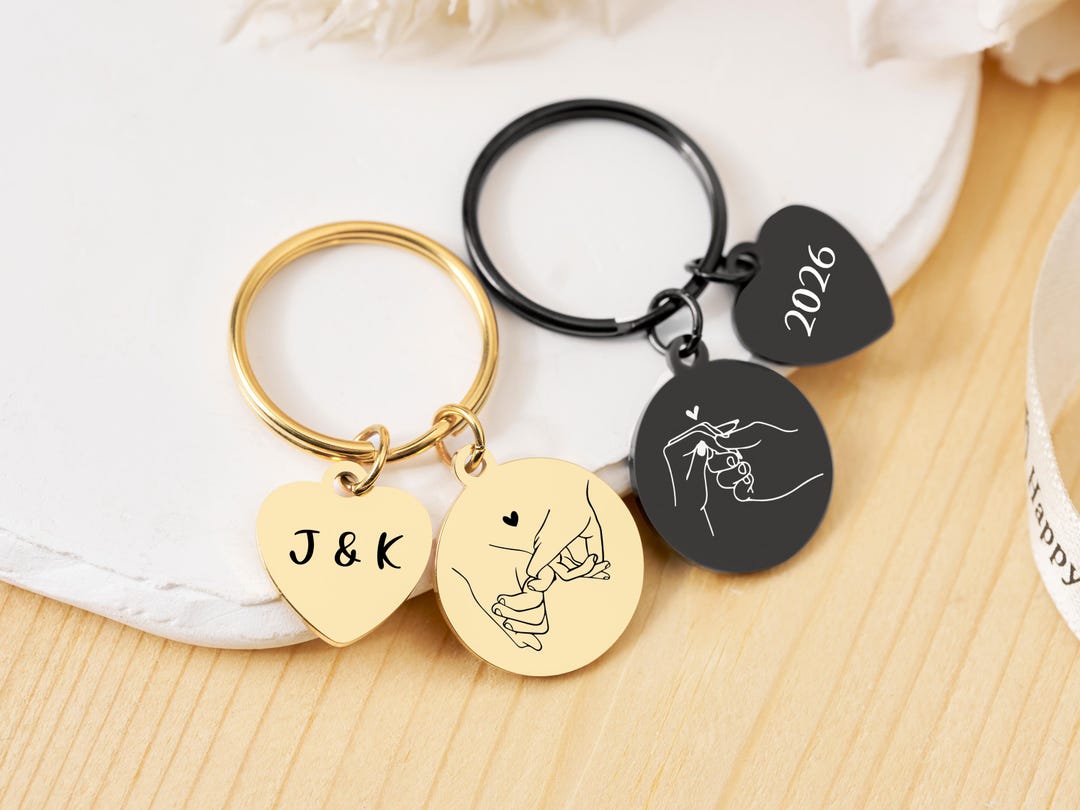 Pinky Promise Heart Keychain, Personalized Couple Boyfriend Girlfriend ...