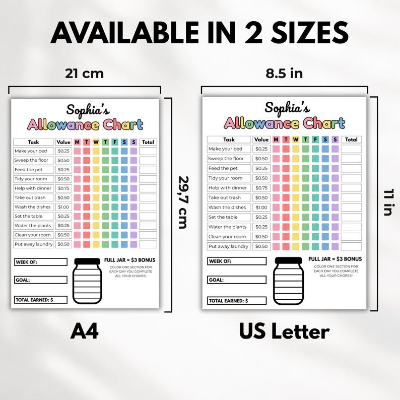 Allowance Chart for Kids, Printable Allowance Chore Chart, Editable ...
