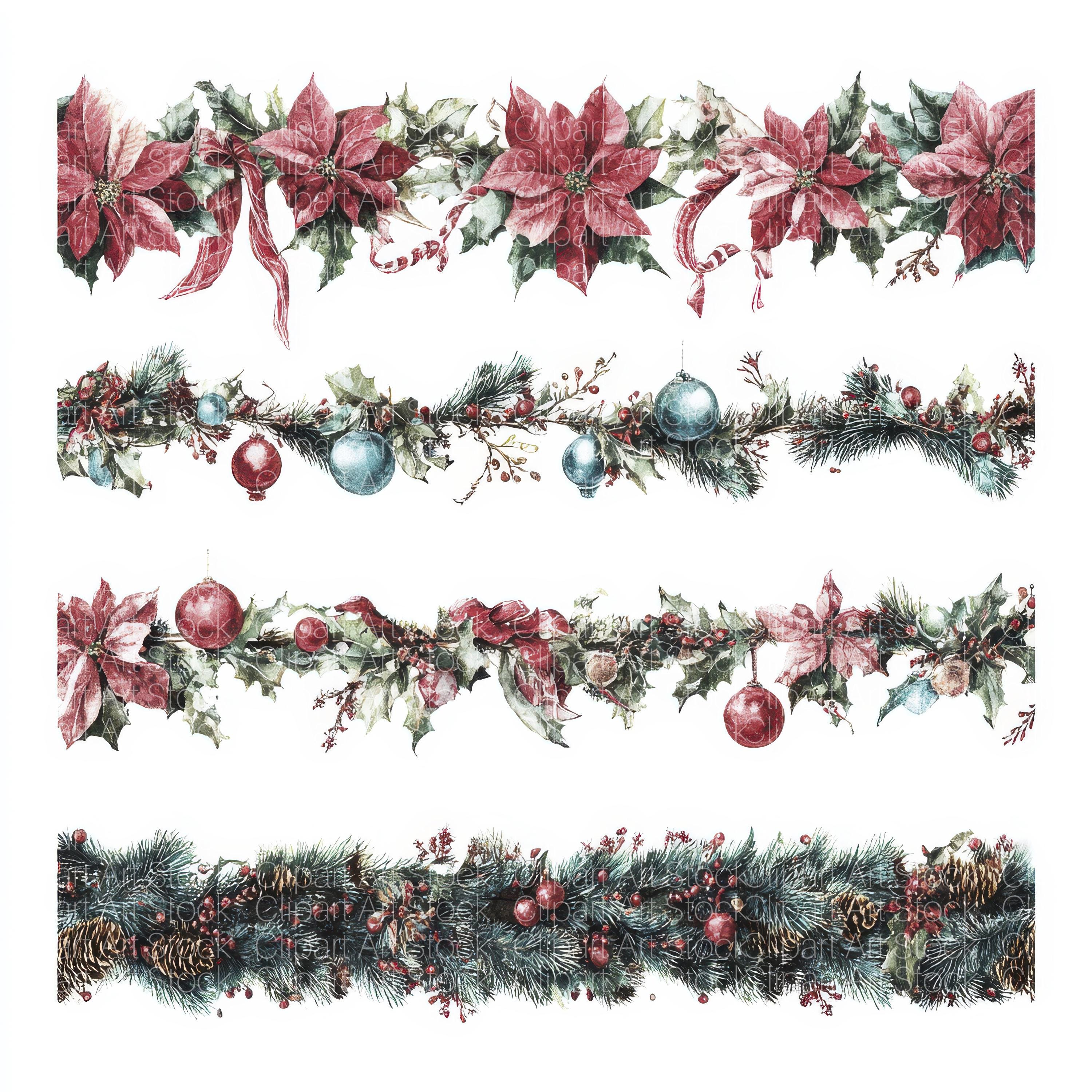 Christmas Border Clipart Set, Winter Evergreen & Ornament Garlands ...