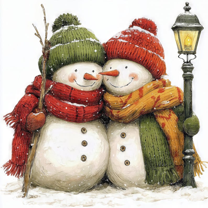 Watercolor Snowman Couple Clipart | Cute Hugging Snowmen Illustration ...