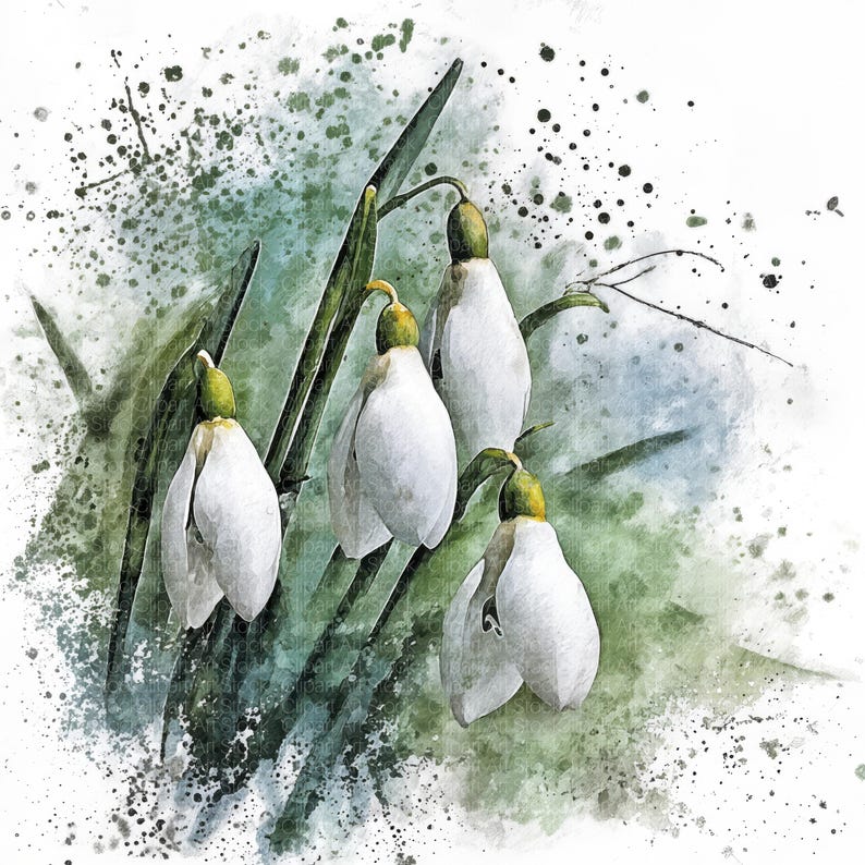 17 Snowdrop Watercolor Clipart JPG | White Spring Flowers, Botanical ...