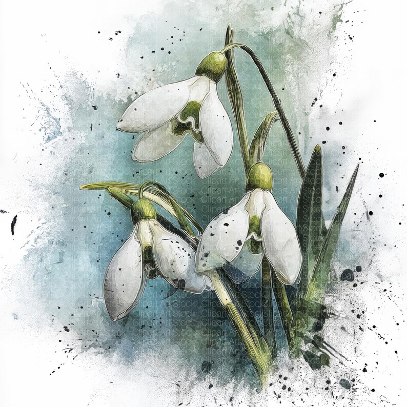 17 Snowdrop Watercolor Clipart JPG | White Spring Flowers, Botanical ...