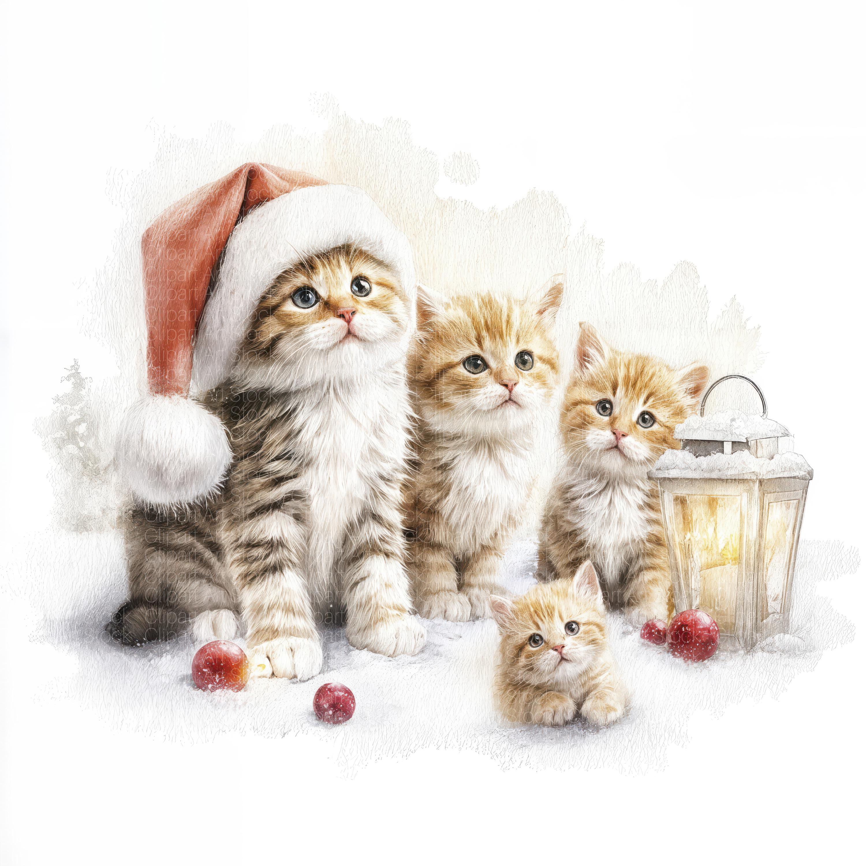 Christmas Cat Clipart Set | Cute Kittens With Santa Hats PNG | Winter ...
