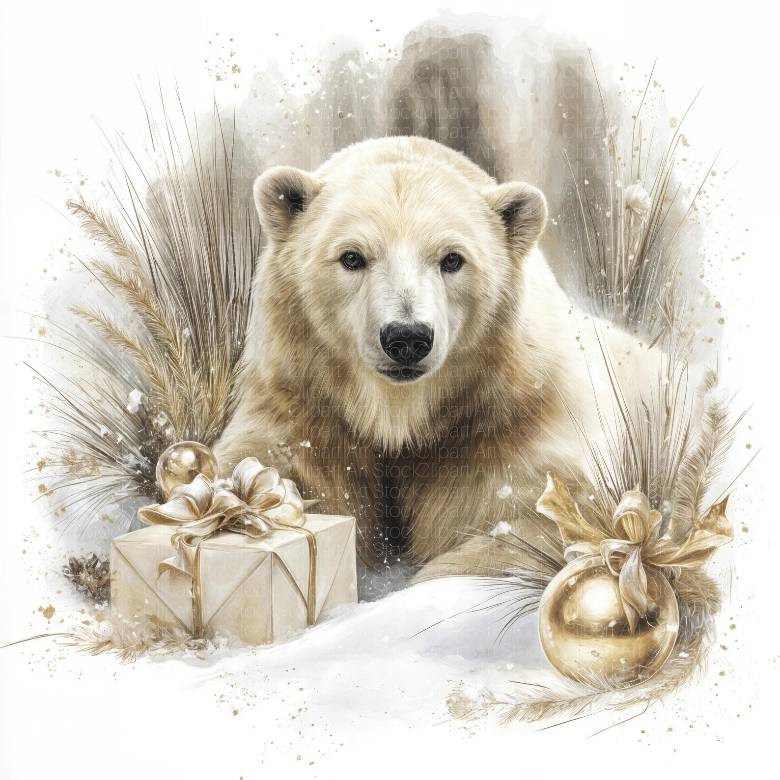 12 Christmas Polar Bear Clipart | Watercolor Winter Bears With Gifts ...