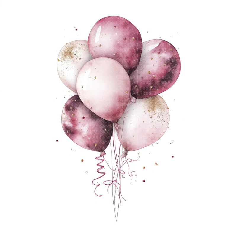 15 Pink Watercolor Balloon Clipart | Blush & Rose Gold Party Balloons ...