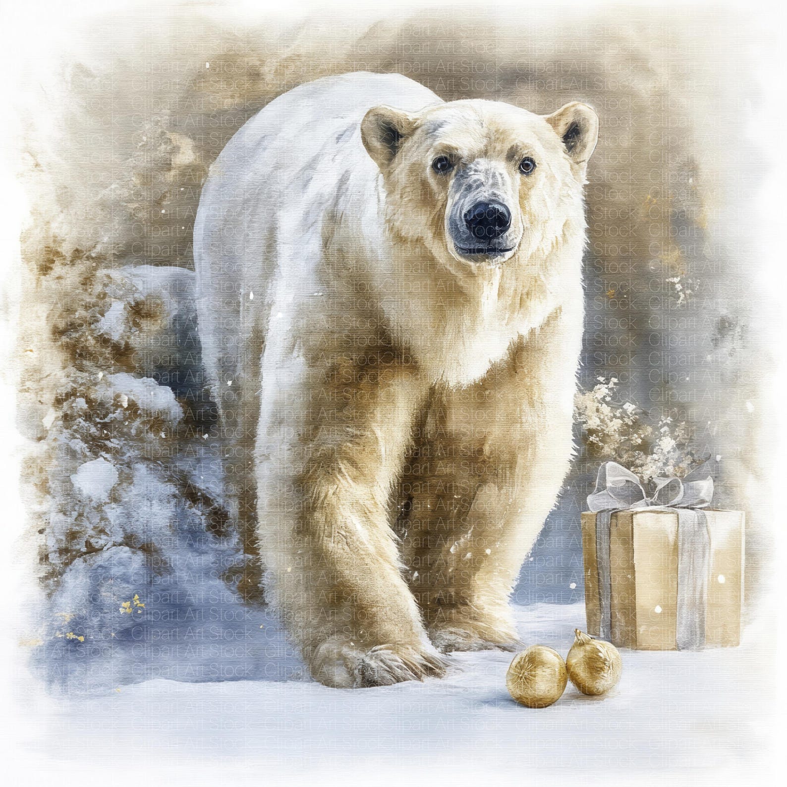 12 Christmas Polar Bear Clipart | Watercolor Winter Bears With Gifts ...