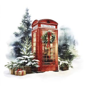9 Christmas Red Phone Booth Clipart Set JPG | London Telephone Box ...
