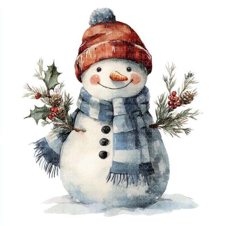 Watercolor Snowman Christmas Clipart Set | Cute Winter Snowmen ...