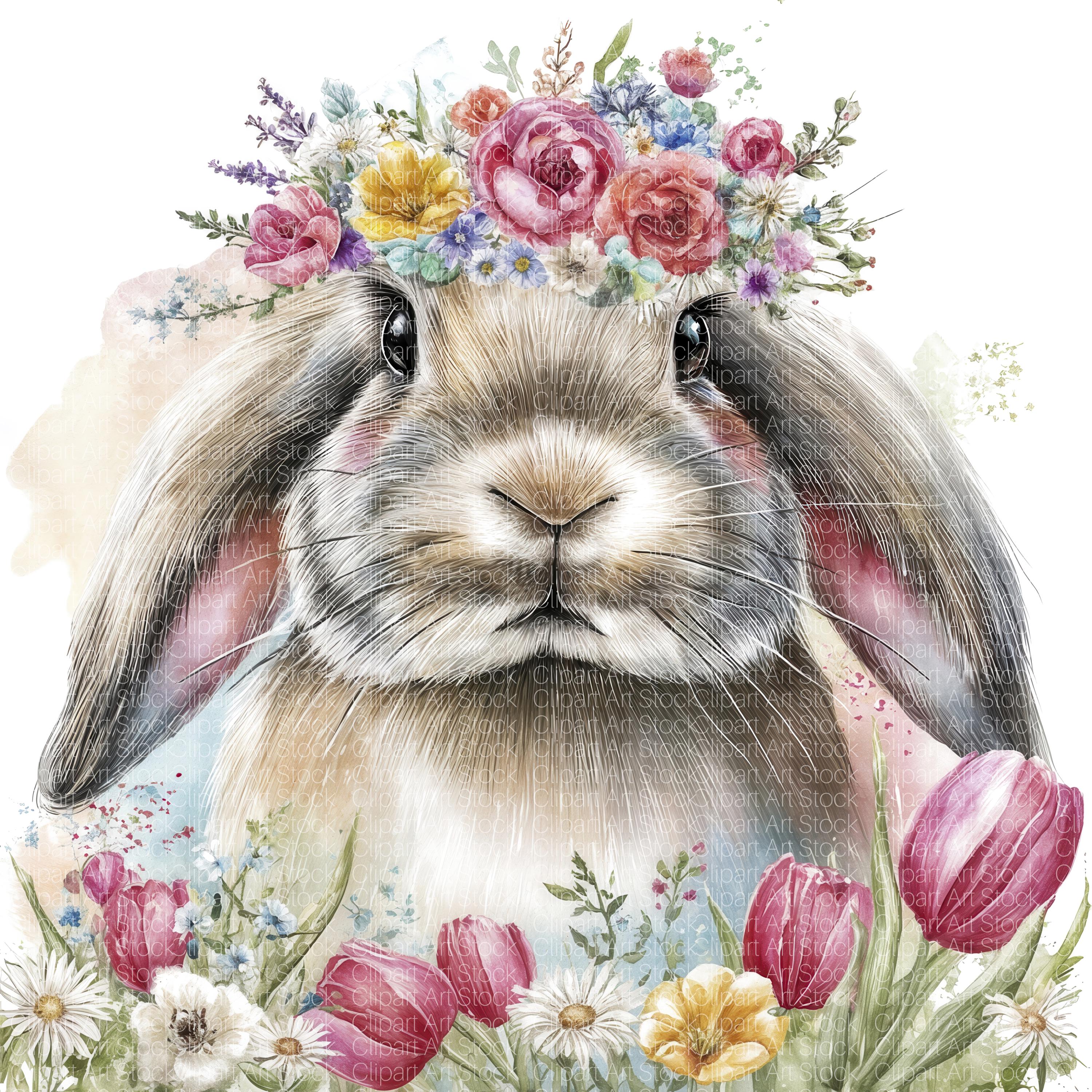 15 Watercolor Floral Bunny Clipart | Easter Flower Rabbit, Spring ...