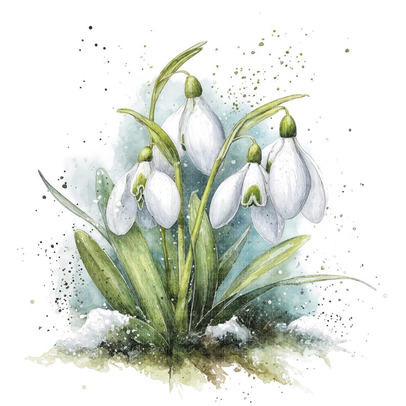 15 Snowdrop Watercolor Clipart | White Spring Flowers | Botanical ...