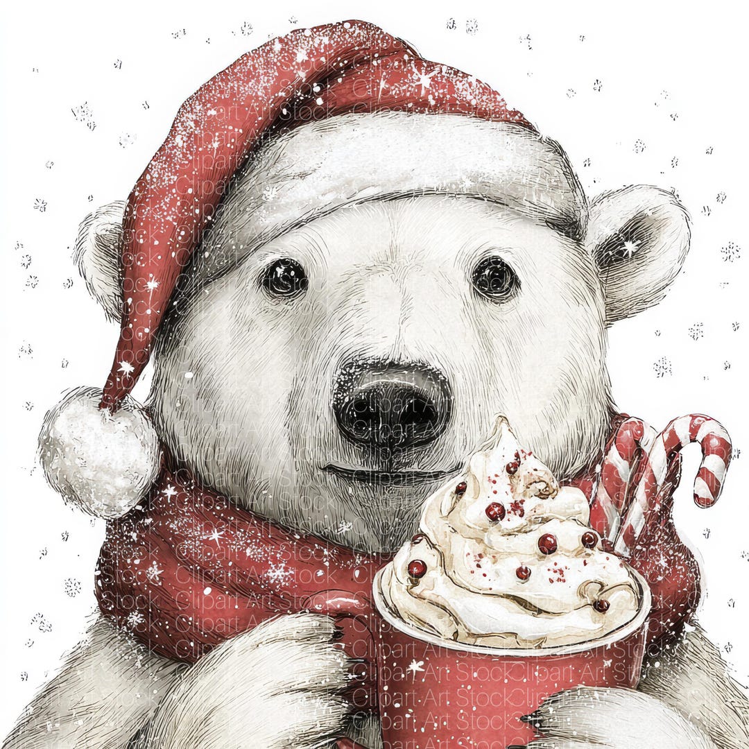 9 Christmas Polar Bear Clipart Set JPG | Winter Bear With Hot Cocoa ...