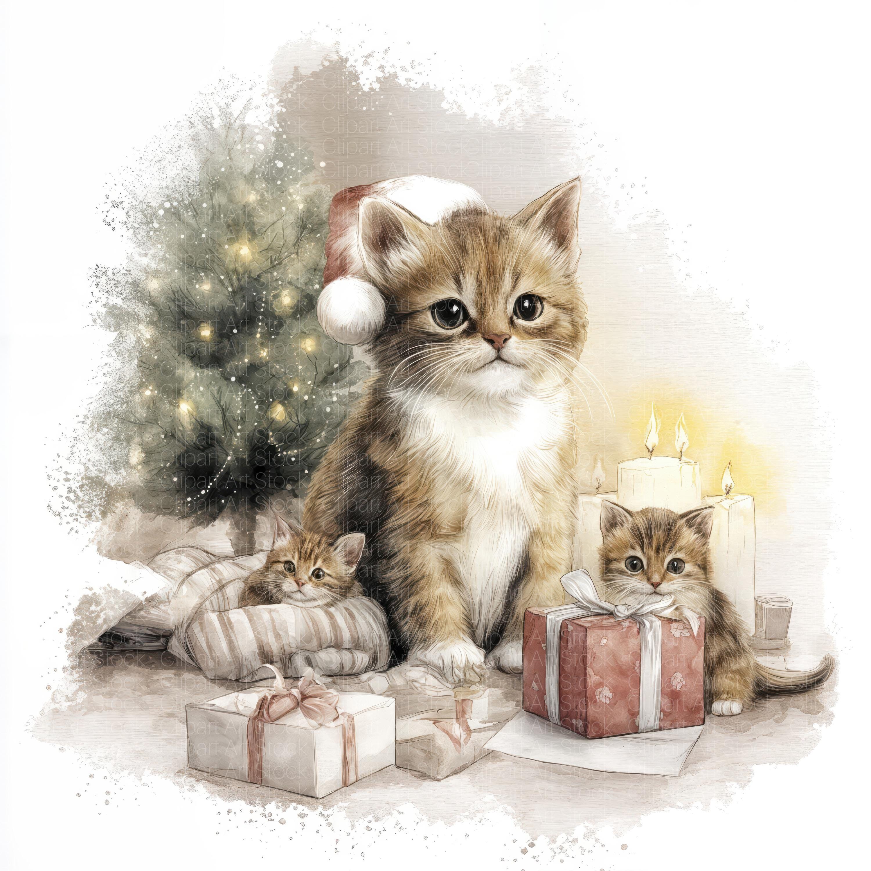 Christmas Cat Clipart Set | Cute Kittens With Santa Hats PNG | Winter ...