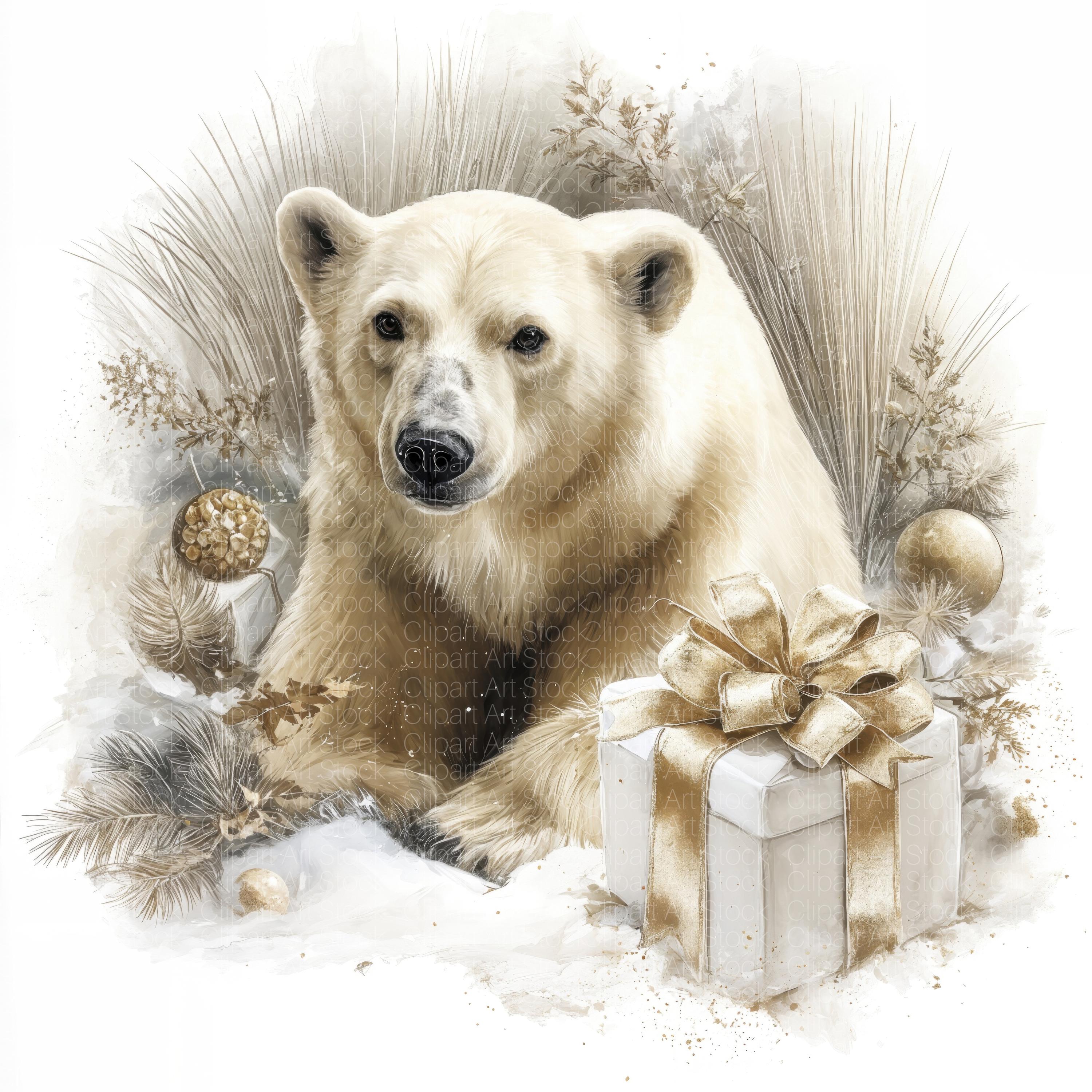 12 Christmas Polar Bear Clipart | Watercolor Winter Bears With Gifts ...