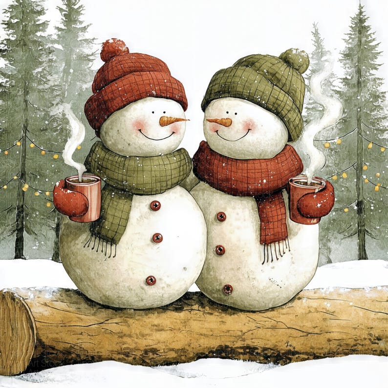Watercolor Snowman Couple Clipart | Cute Hugging Snowmen Illustration ...