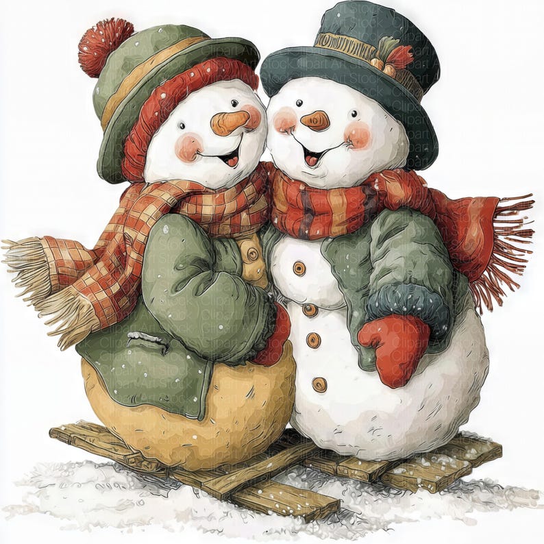 Watercolor Snowman Couple Clipart | Cute Hugging Snowmen Illustration ...