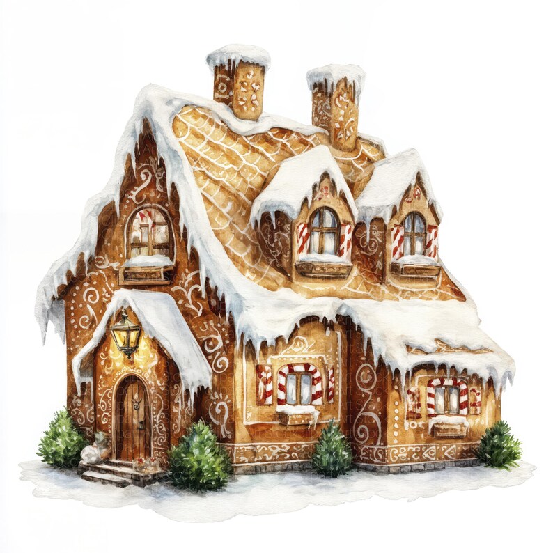 Gingerbread House Clipart | Watercolor Christmas Cookie Houses JPG ...
