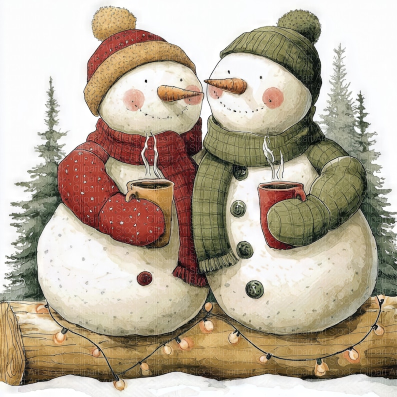 Watercolor Snowman Couple Clipart | Cute Hugging Snowmen Illustration ...