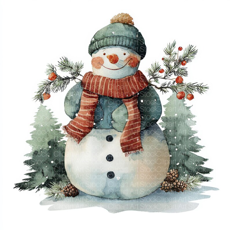 Watercolor Snowman Christmas Clipart Set | Cute Winter Snowmen ...