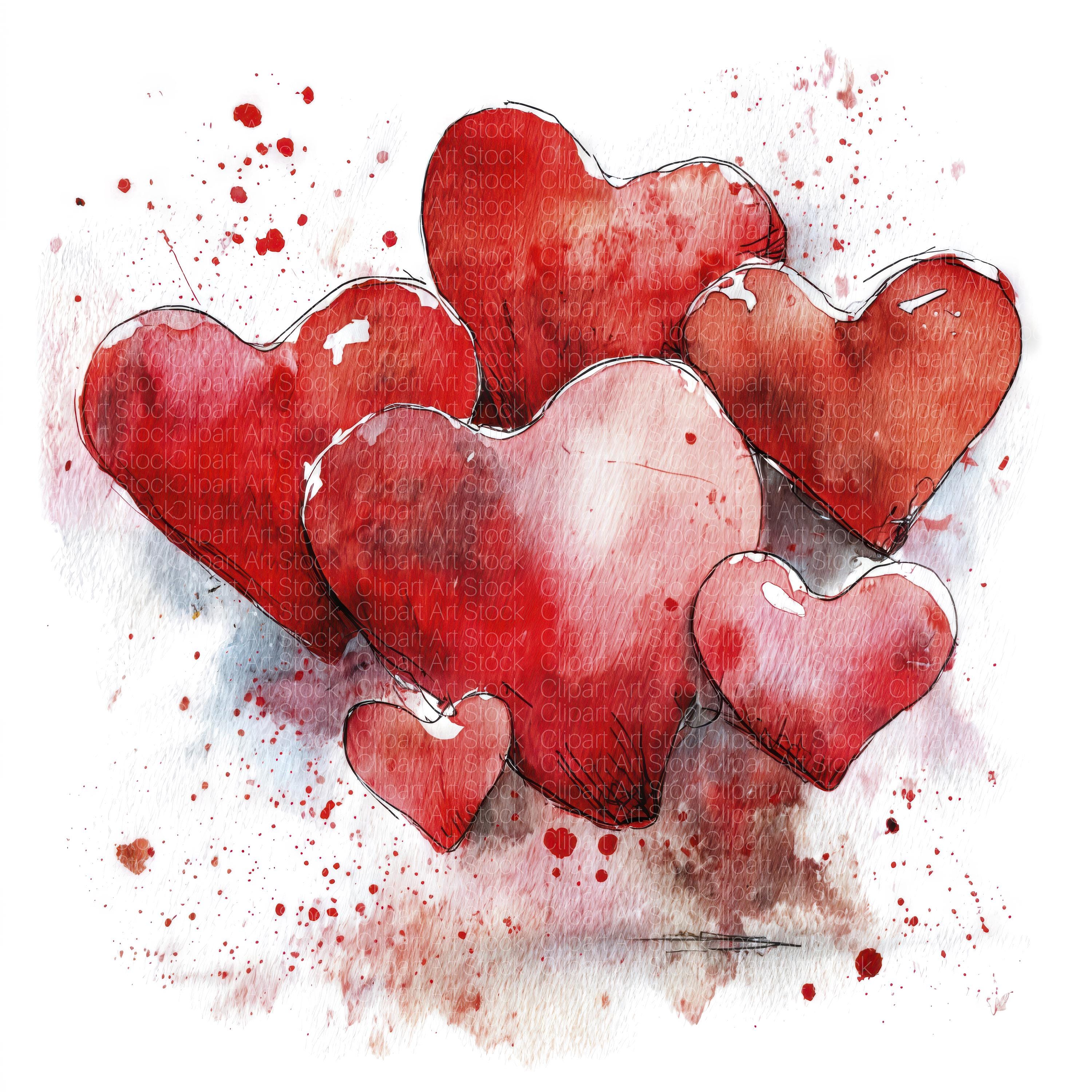 13 Red Watercolor Heart Clipart | Romantic Painted Love Hearts ...