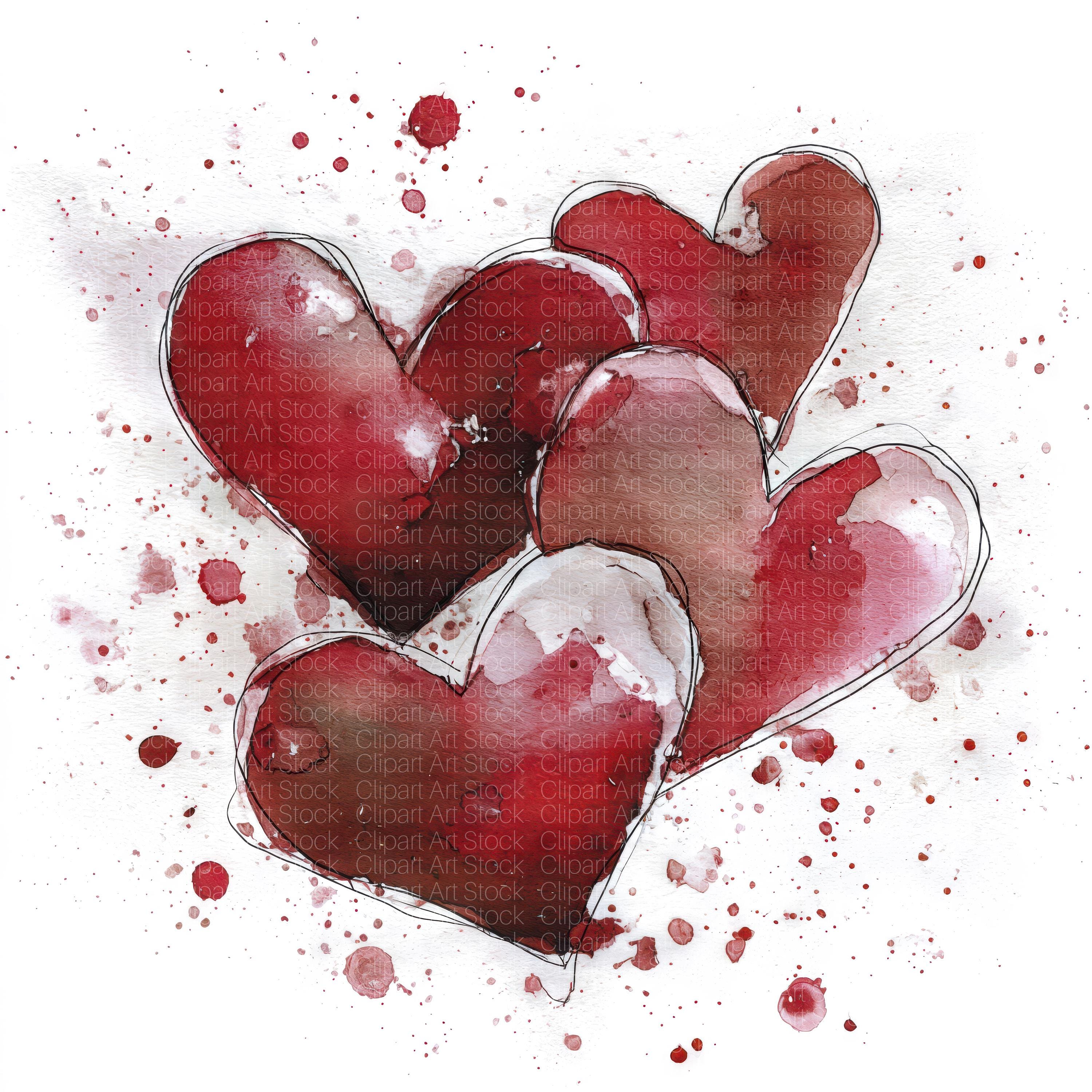 13 Red Watercolor Heart Clipart | Romantic Painted Love Hearts ...