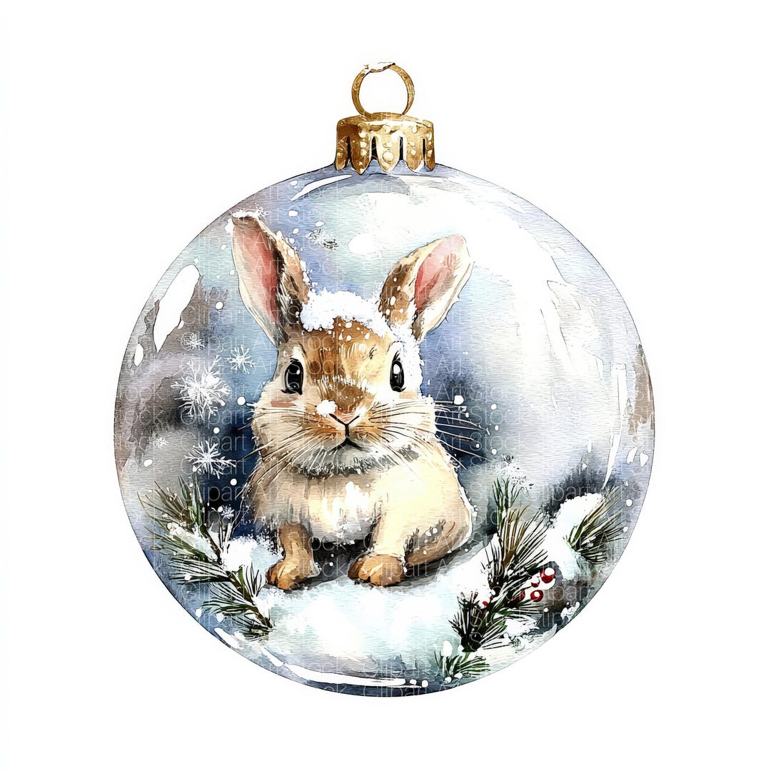 10 Christmas Bunny Ornament Clipart Set | Cute Winter Rabbit Bauble JPG ...
