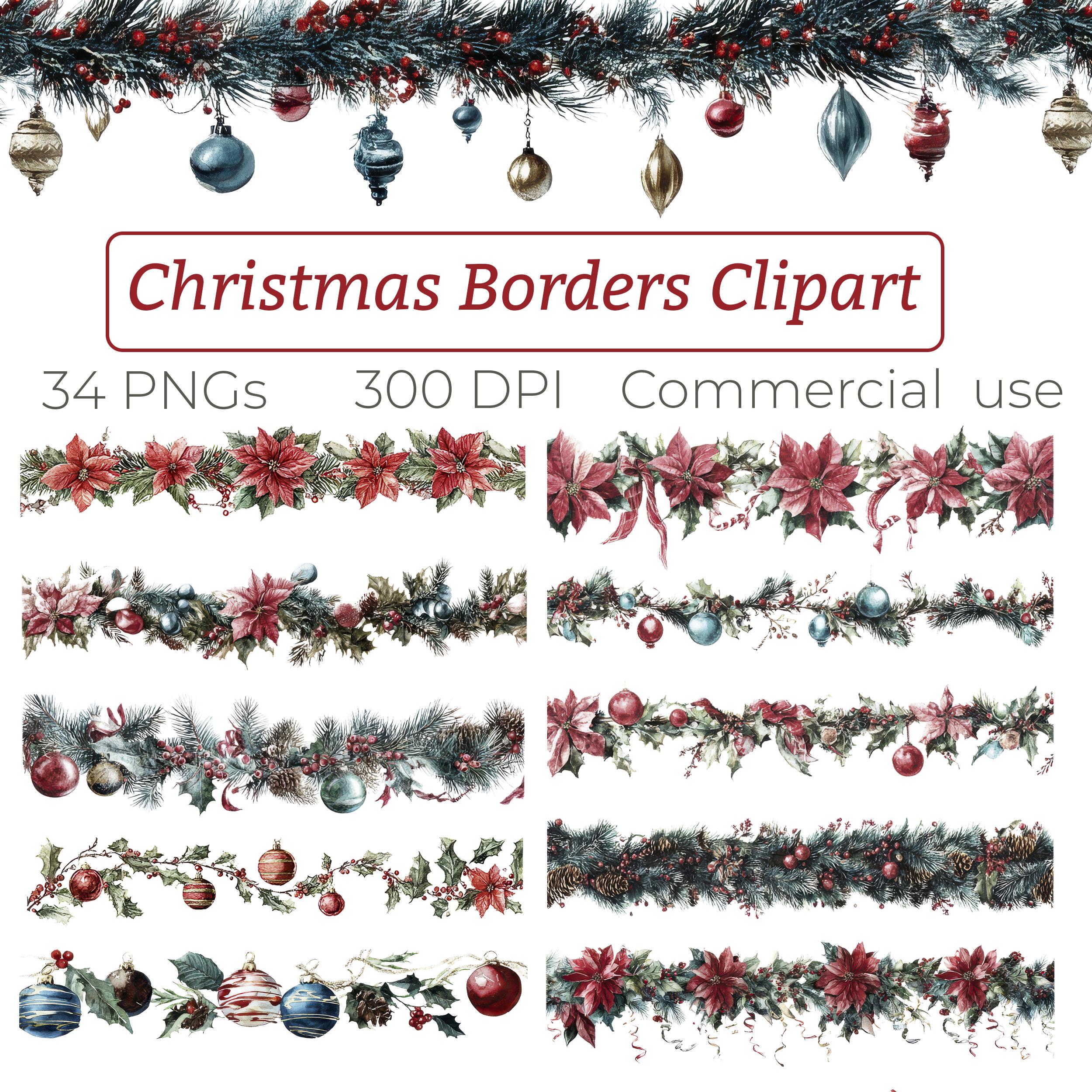 Christmas Border Clipart Set, Winter Evergreen & Ornament Garlands ...
