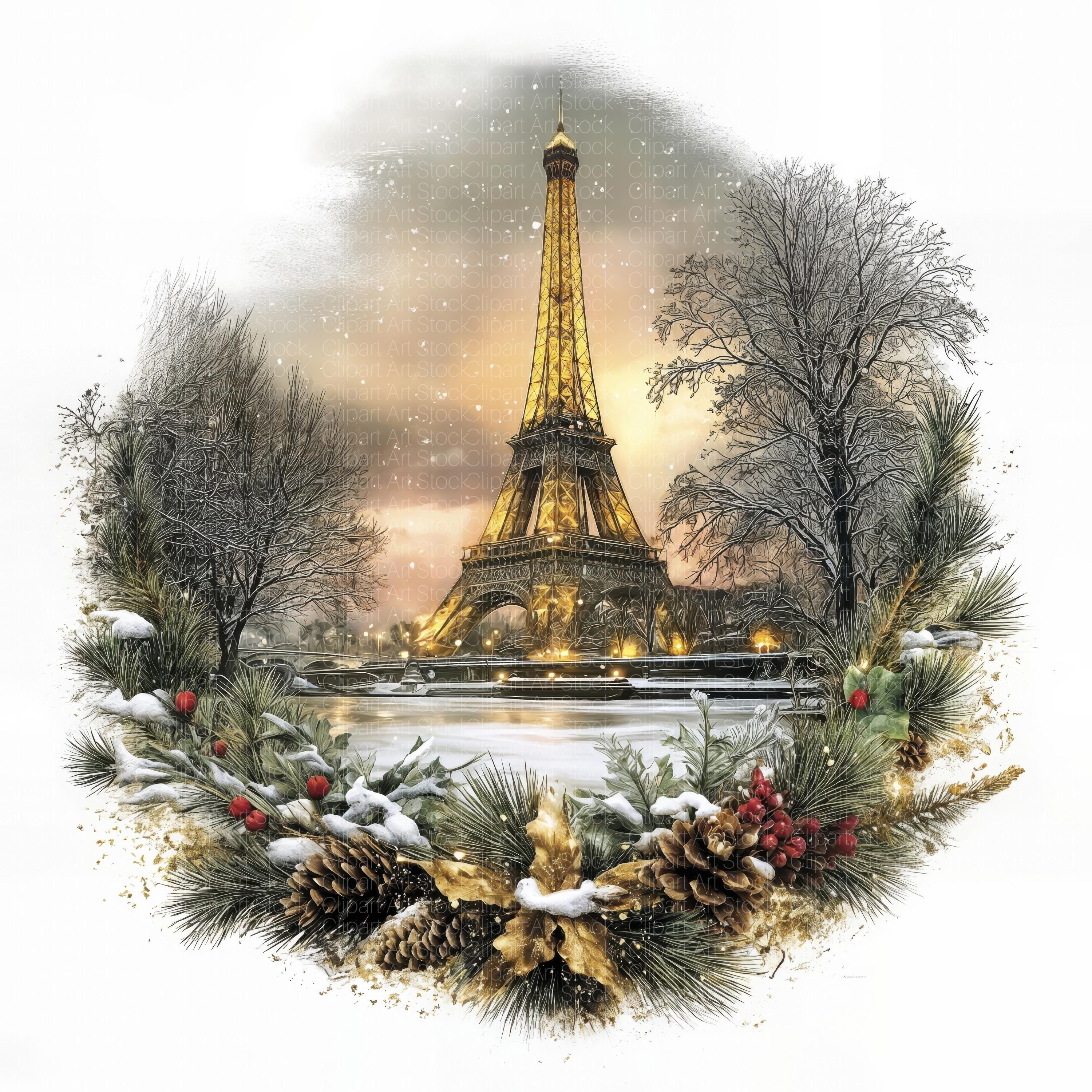 14 Clipart Noël à Paris | Cadres d'hiver Tour Eiffel et couronnes de ...