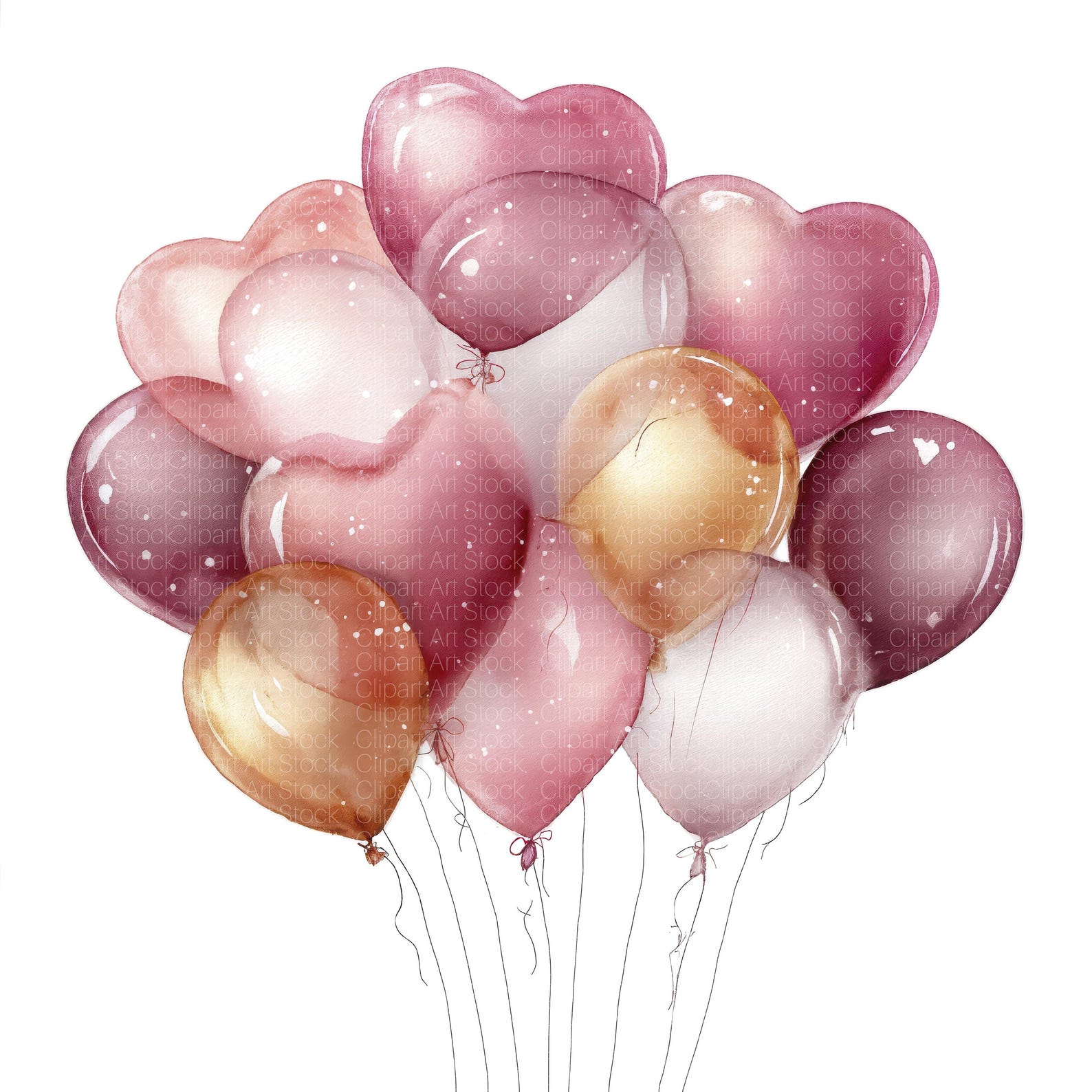 15 Pink Watercolor Balloon Clipart | Blush & Rose Gold Party Balloons ...
