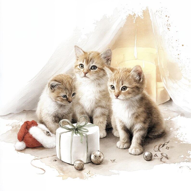 Christmas Cat Clipart Set | Cute Kittens With Santa Hats PNG | Winter ...