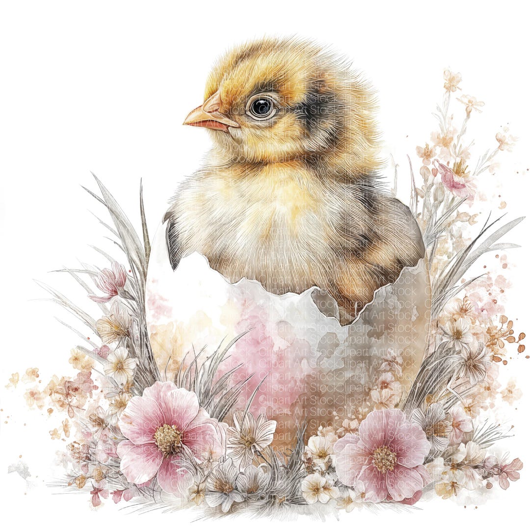 15 Floral Chick Clipart | Floral Egg, Hatching Chick, Easter ...