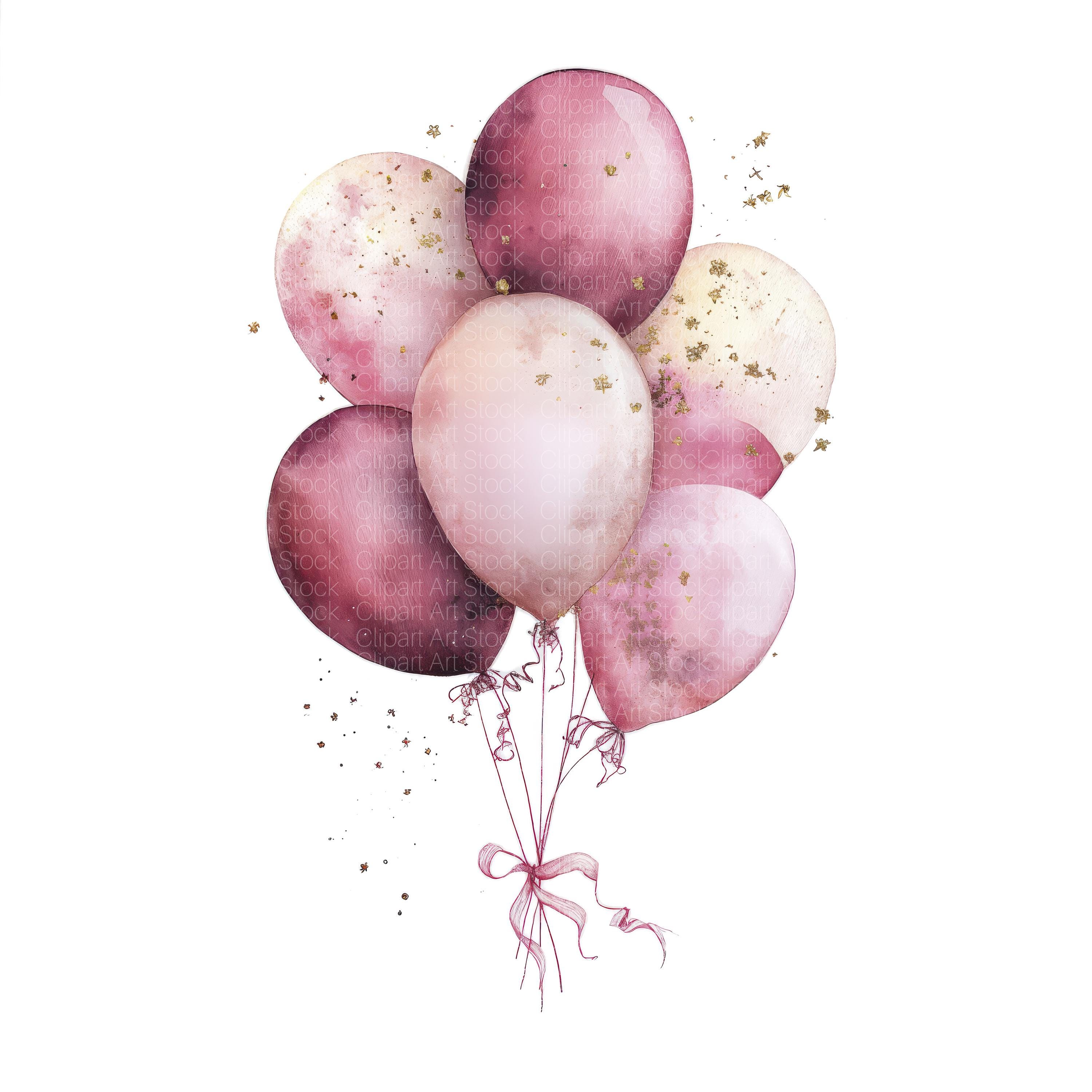 15 Pink Watercolor Balloon Clipart | Blush & Rose Gold Party Balloons ...