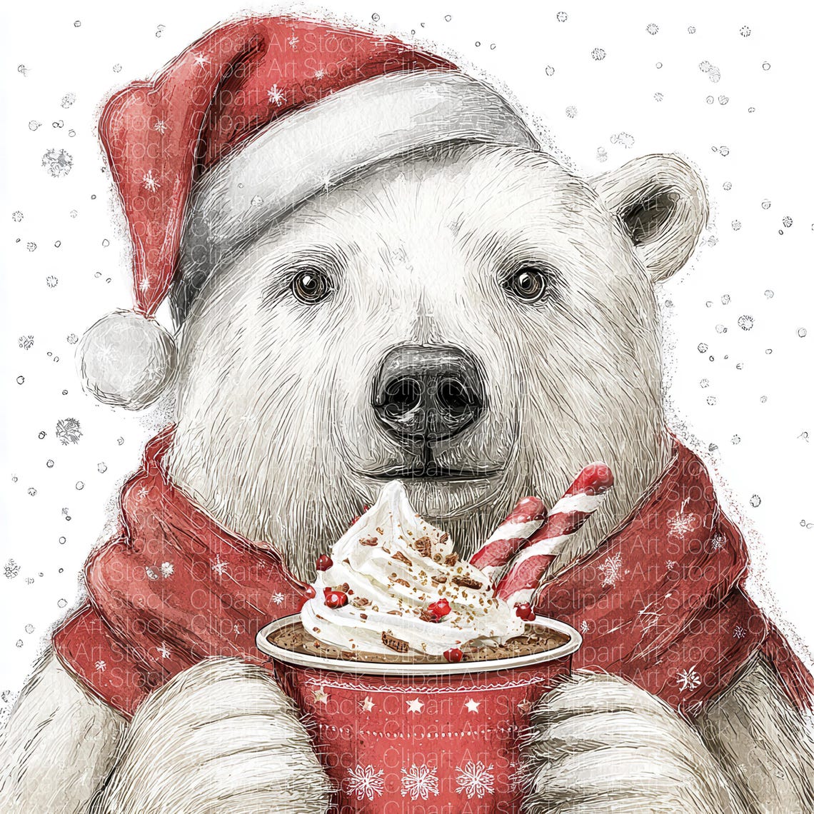 9 Christmas Polar Bear Clipart Set JPG | Winter Bear With Hot Cocoa ...