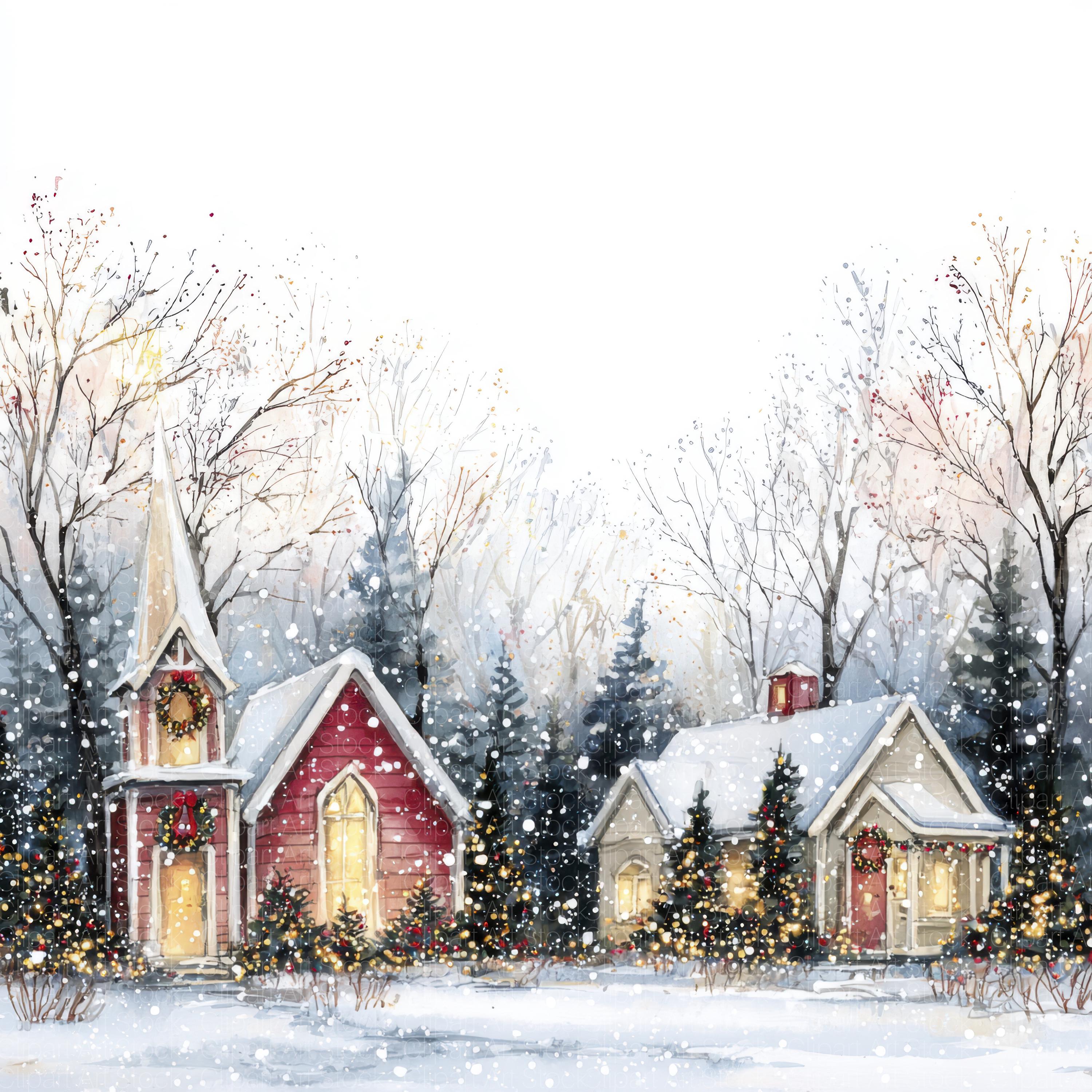 Winter Village Clipart Set | Snowy European Town Watercolor Houses JPG ...