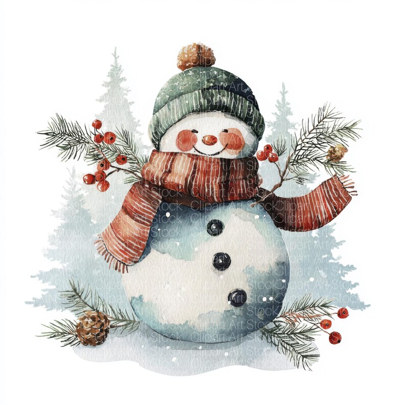 Watercolor Snowman Christmas Clipart Set | Cute Winter Snowmen ...