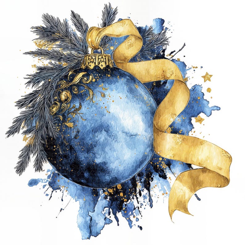 13 Christmas Ornament Clipart | Watercolor Holiday Baubles With Gold ...