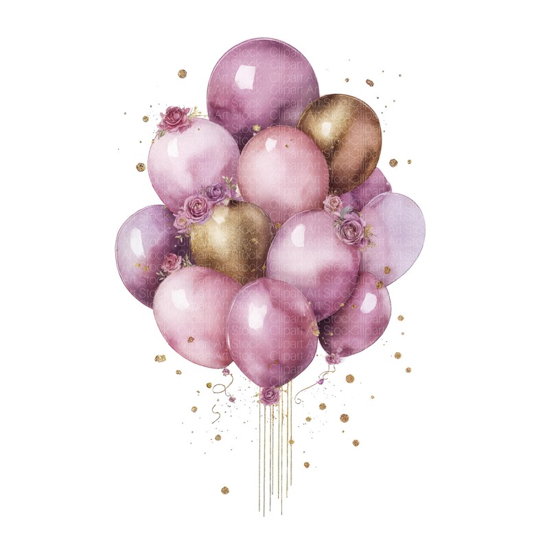 15 Pink Watercolor Balloon Clipart | Blush & Rose Gold Party Balloons ...