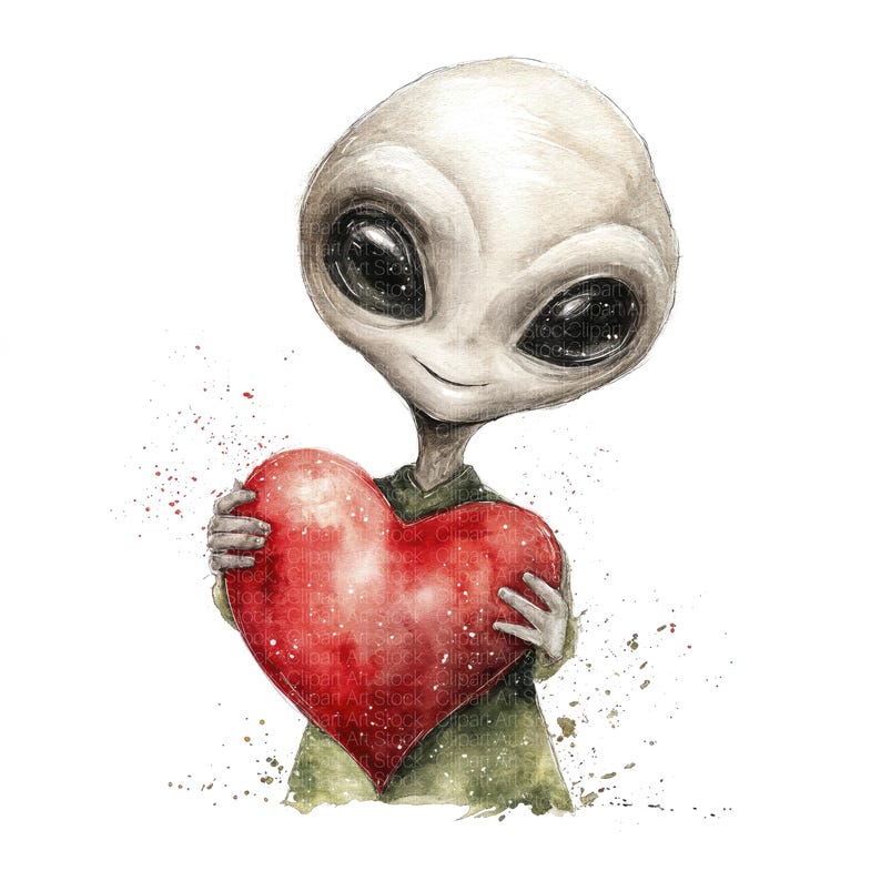 12 Alien Holding Heart Clipart | Kawaii Love Alien, Printable ...