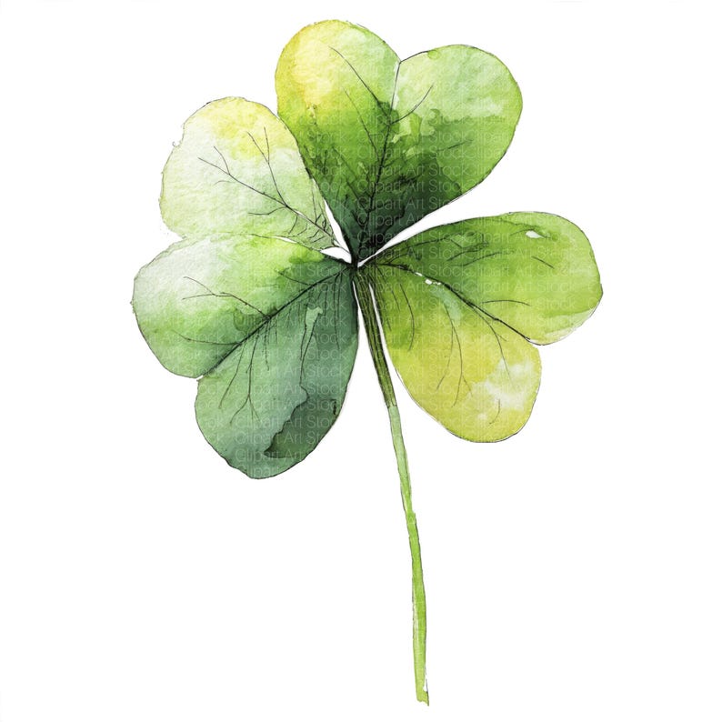 12 Four Leaf Clover Watercolor Clipart | Lucky Shamrock Leafs | Green ...