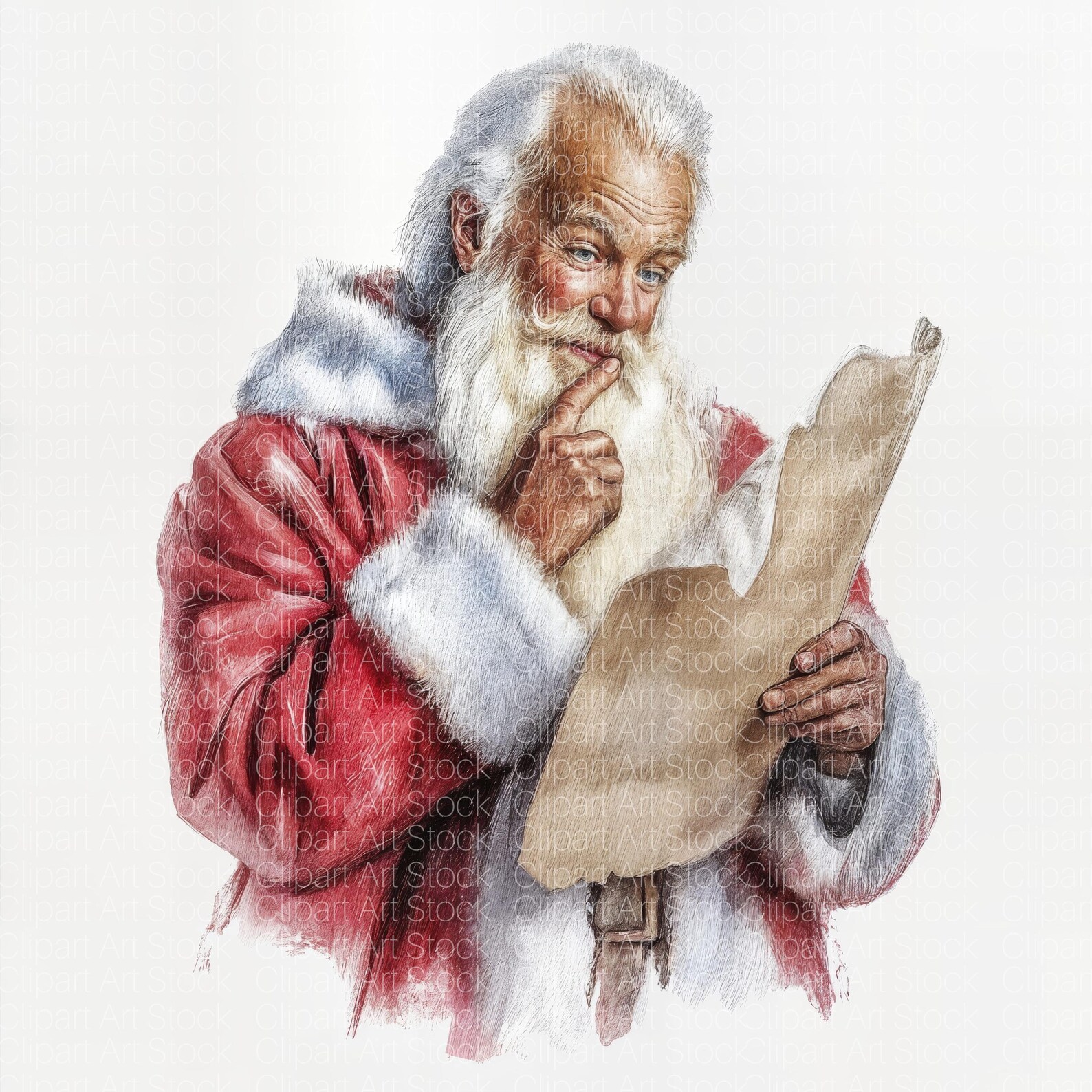 8 Santa Reading Letters Clipart JPG | Surprised Santa Illustrations ...