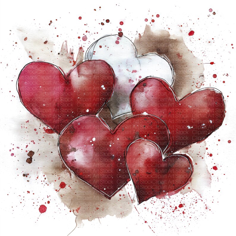 13 Red Watercolor Heart Clipart | Romantic Painted Love Hearts ...