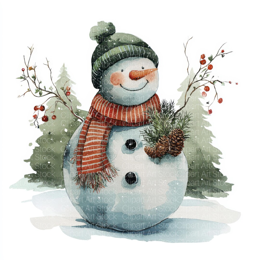 Watercolor Snowman Christmas Clipart Set | Cute Winter Snowmen ...
