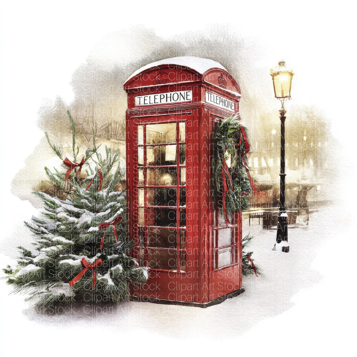 9 Christmas Red Phone Booth Clipart Set JPG | London Telephone Box ...