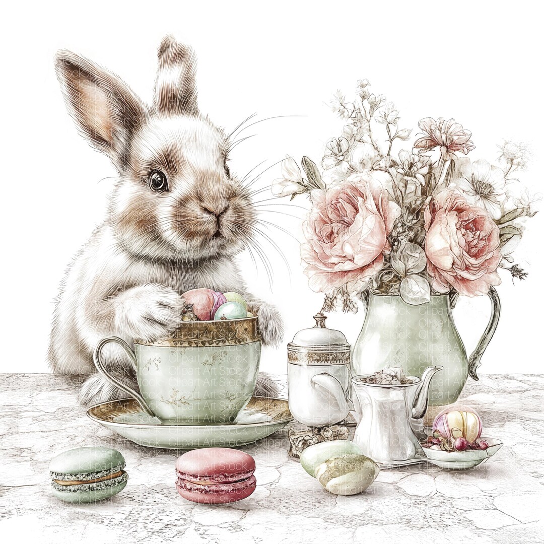 16 Bunny Tea Party Clipart | Easter Rabbits | Printable Illustration ...