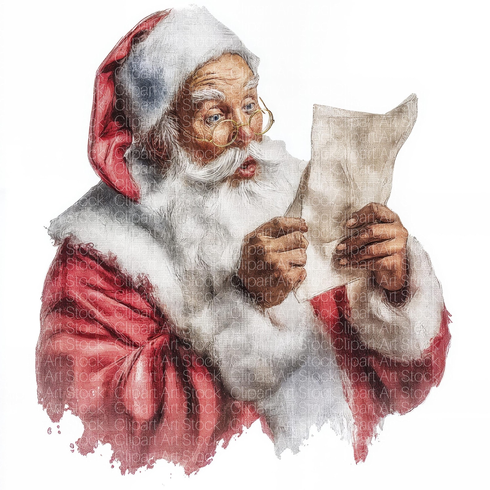 8 Santa Reading Letters Clipart JPG | Surprised Santa Illustrations ...