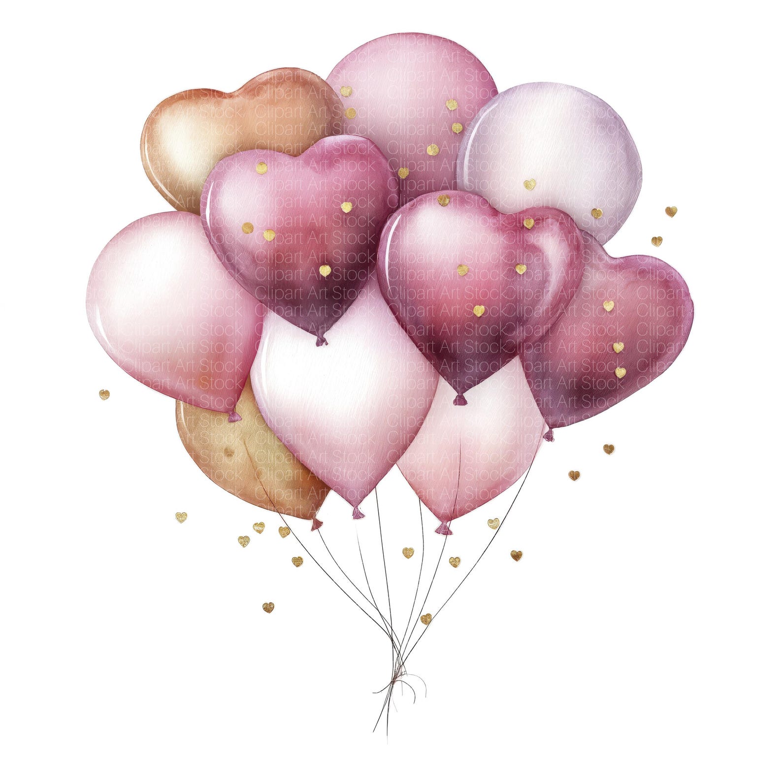 15 Pink Watercolor Balloon Clipart | Blush & Rose Gold Party Balloons ...