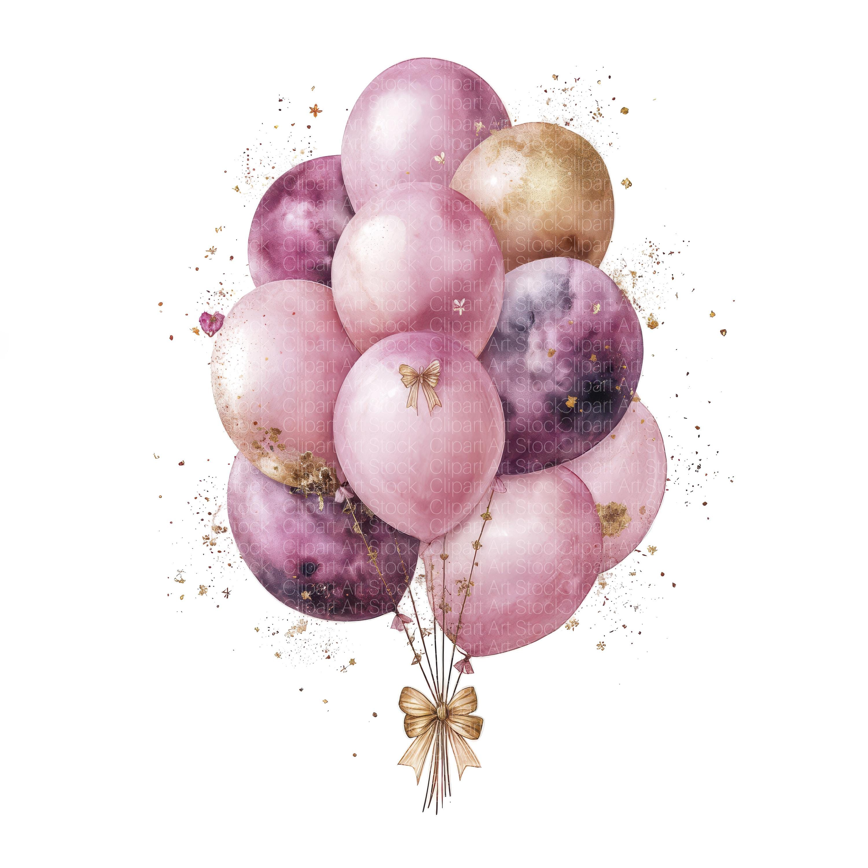 15 Pink Watercolor Balloon Clipart | Blush & Rose Gold Party Balloons ...
