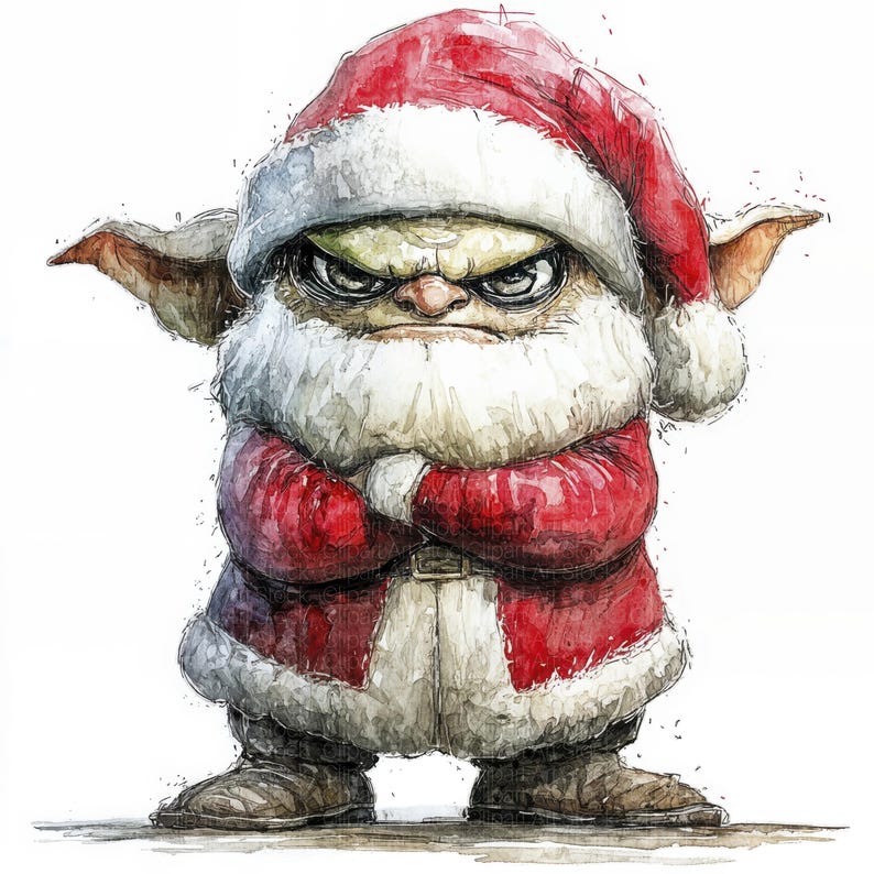 15 Grumpy Santa Goblin Clipart JPG | Funny Christmas Characters, Cute ...
