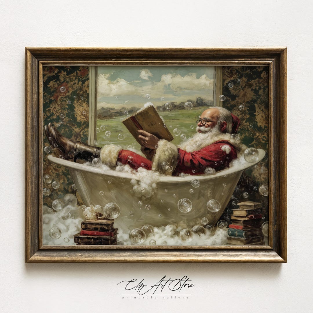 Vintage Santa in Bathtub Printable Art | Funny Christmas Wall Decor ...