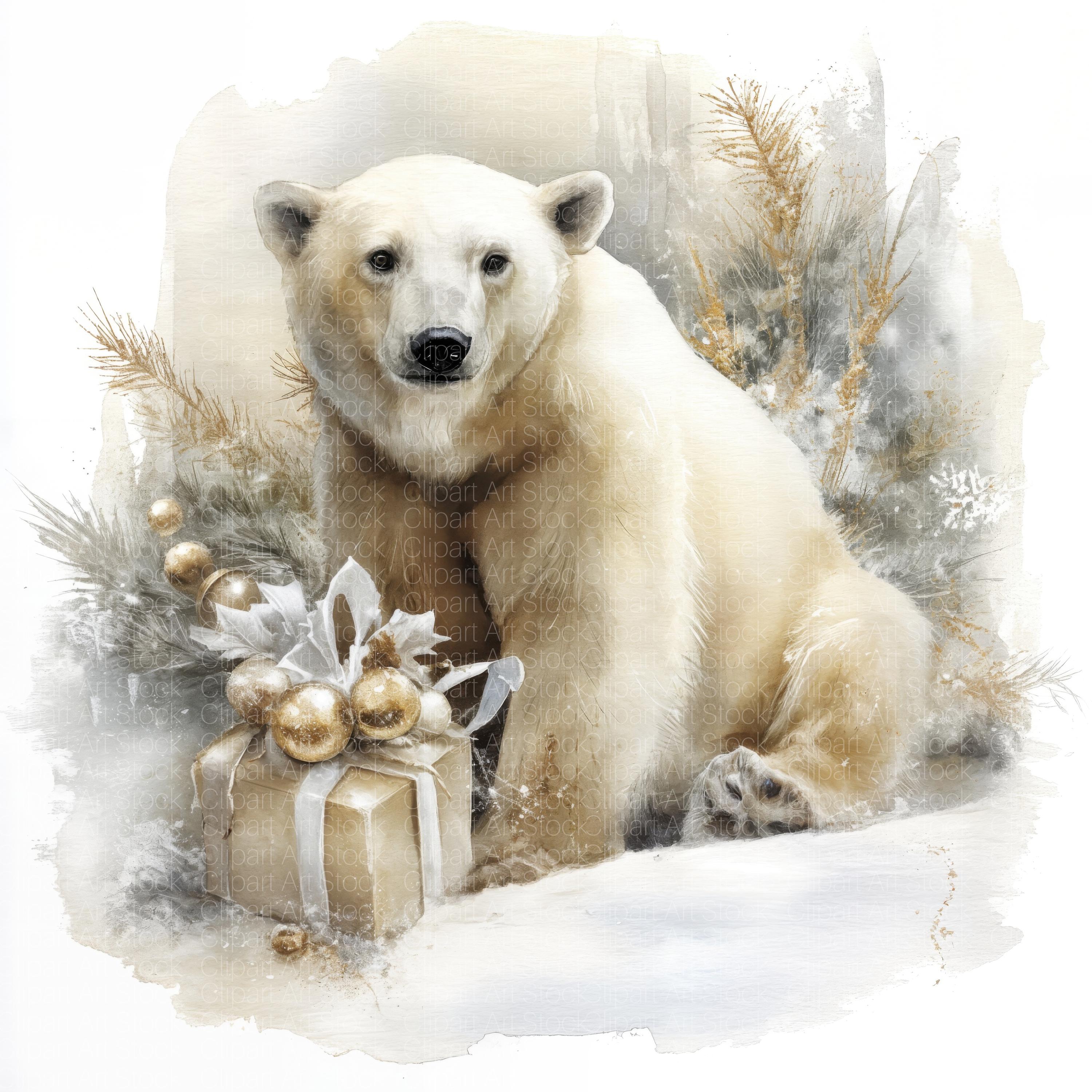12 Christmas Polar Bear Clipart | Watercolor Winter Bears With Gifts ...