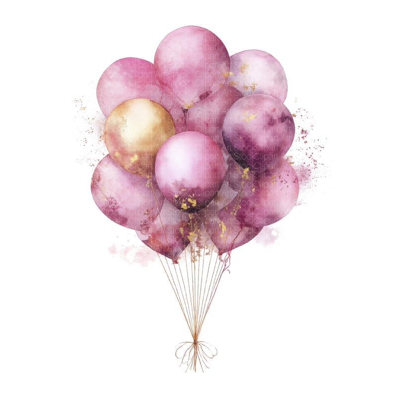 15 Pink Watercolor Balloon Clipart | Blush & Rose Gold Party Balloons ...